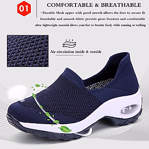 Dimleen Womens Mesh Walking Shoe Slip-on Air Cushion Orthotic Sneaker Lightweight Breathable Plantar Fasciitis Platform Nurse Loafers (Full Black,7,Women,7)