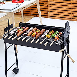 Outsunny Portable Charcoal BBQ Grills Steel Rotisserie Outdoor Cooking Height Adjustable with 4 Wheels Large/Small Skewers Portability for Patio, Backyard, Black