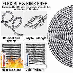 50ft Stainless Steel Metal Garden Hose Heavy Duty Metal Hose with 9 Function Metal Hose Nozzle Flexible, Lightweight, Kink Free & Tangle Free, Pet Proof, Puncture Proof Hose for Yard, Outdoor