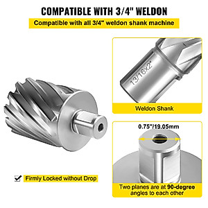 VEVOR Annular Cutter Set, 6 pcs 3/4" Weldon Shank, 2" Cutting Depth and Cutting Diameter from 1" to 2", 2 Pilot Pins & Strong Case for Using with Magnetic Drills, Silver
