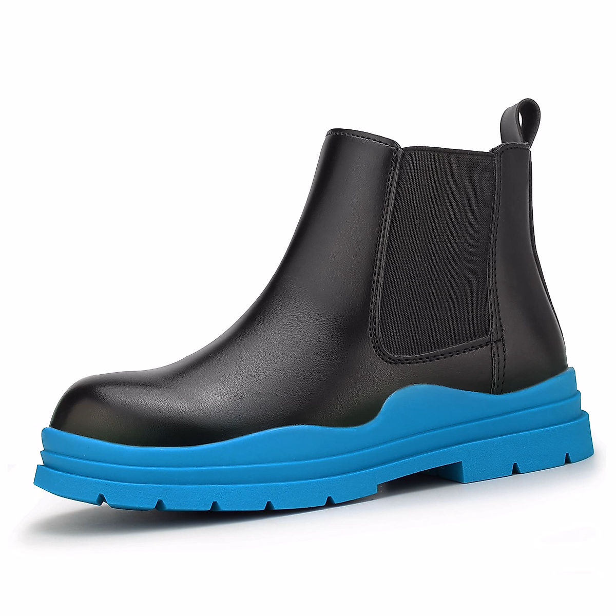 Hawkwell Boys Girls Low Heels Ankle Boots Unisex Kids Side Zipper Chelsea Booties (Toddlers/Little Kids/Big Kids),Black Blue PU 12 M US