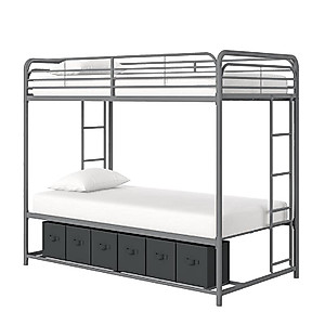 DHP Bonnie Twin Bed with Storage Bins Bunk, Silver
