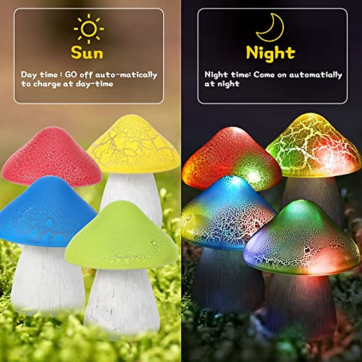 4 Pieces Outdoor Solar Powered Garden Mushroom Lights LED Waterproof Cute Mushroom Shaped Pathway Landscape Lights 2 Modes Automatic Change and 5 Lamp Beads for Yard Landscape Decoration