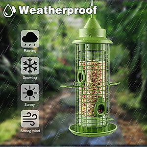 Decflow Bird Feeder, Wild Metal Bird Feeders for Outside with 4 Feeding Ports, Squirrel Proof Hanging Birds Feeders and Garden Decoration Yard for Bird Watchers, 2.2-Pound Seed Capacity.