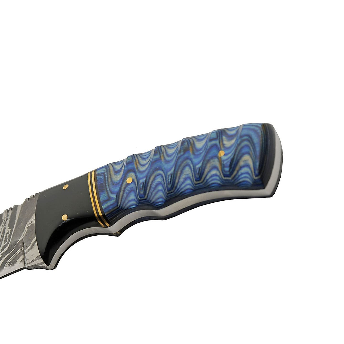 Blue Lake Ripple Damascus Steel Blade | Wood Handle 8 inch EDC Hunting Knife