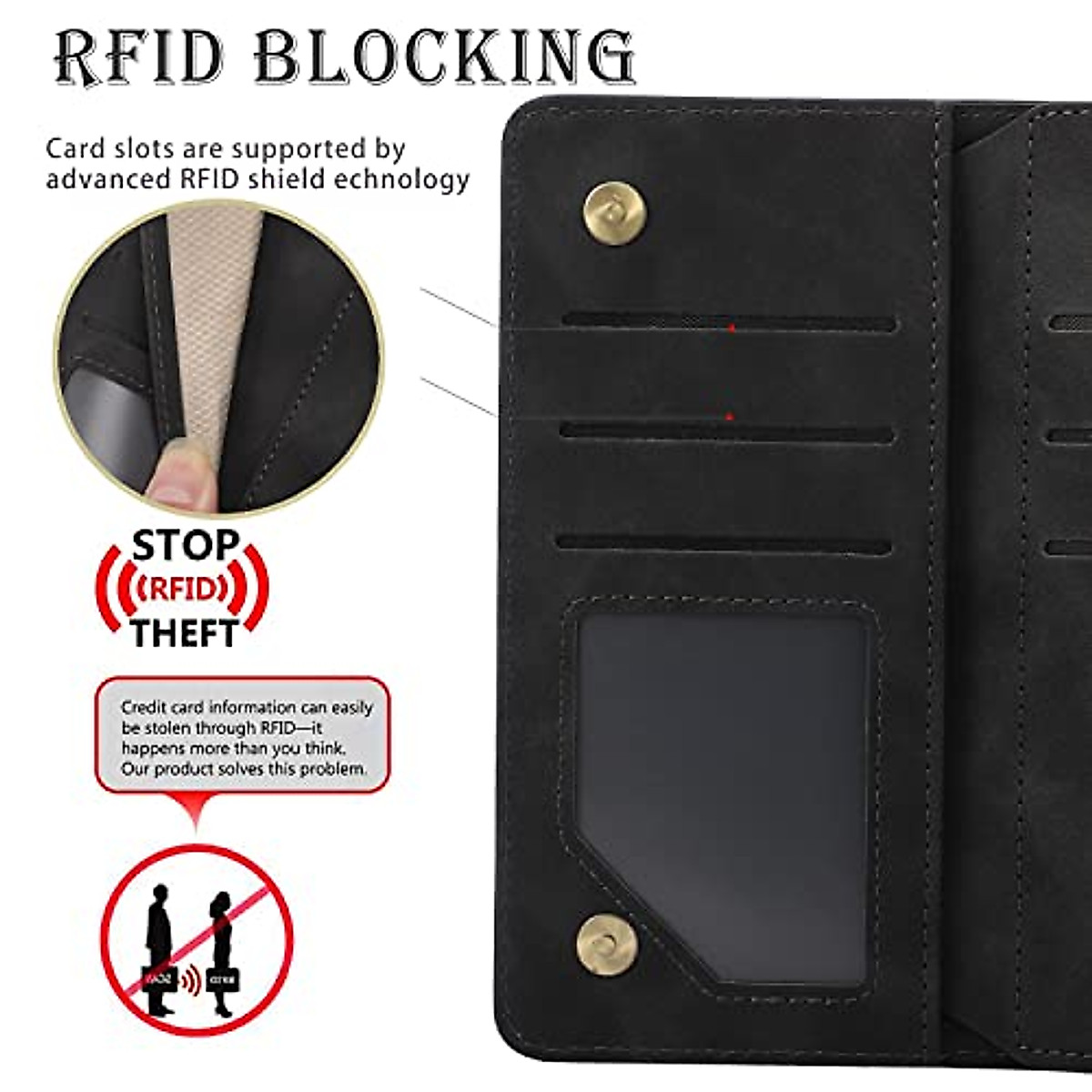 RANYOK Compatible with [US Version] Galaxy A03S Wallet Case, Premium PU Leather Zipper Folio RFID Blocking with Card Slot Wrist Strap Magnetic Closure Protective Phone Case for A03S (Black)