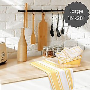 Cotton Clinic Assorted Kitchen Towels 5 Pack – Soft Absorbent Quick Drying Table & Kitchen Linen - Dish Towels, Dish Cloths, Tea Towel and Cleaning Towel with Hanging Loop – 16x28 / Yellow White