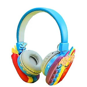 Wireless Bluetooth Noise Cancelling Over-Ear Headphone Silicone Fidget Pop Built-in Mic On-Ear Stereo Headset for Smartphone Tablet Computer (Rainbow Unicorn)
