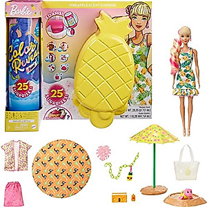 Barbie Color Reveal Foam! Doll & Pet Friend with 25 Surprises: Scented Bubble Solution, Outfits, Hair Extension, Kid Bracelet & Charm Hidden in Sand; Sunny Pineapple-Theme; for Kids 3 Years & Up