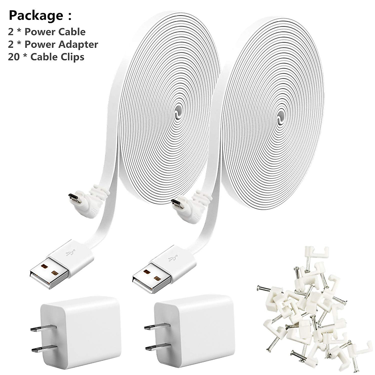 FARSAIL 2-Pack 10Feet/3m Power Cable and Charger Adapter for Arlo Pro & Pro 2 and Arlo Go, Weatherproof Outdoor Indoor, Solved The Need to Constantly Charge Batteries