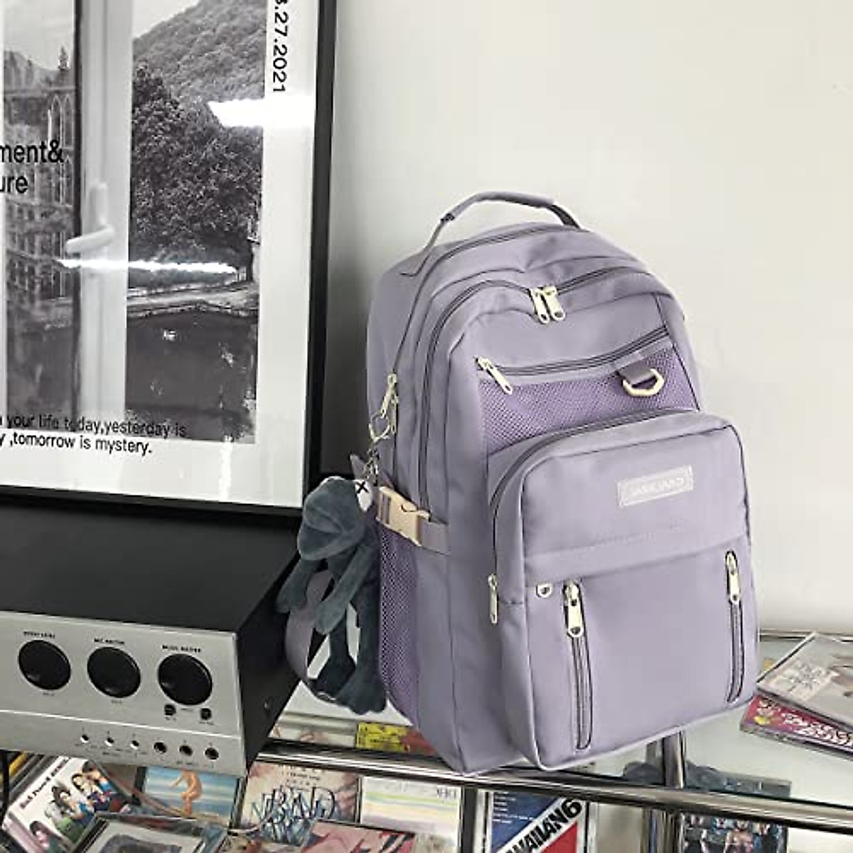 JARKJARD Cute Aesthetic Backpack Kawaii Backpack for School with Cute Pendant Casual Daypack Middle Student Travel College Bookbag for Girls Large Capacity(Purple)