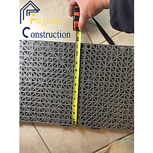 Set of 9 Interlocking Gray Rubber Floor Tiles- 11.5 inches Each Side - Non-Slip Tread - Wet Areas Like Pool Shower Locker-Room Bathroom Deck Patio Garage Boat. Can be Cut to fit- Foghorn Construction