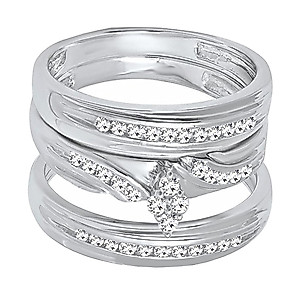 Dazzlingrock Collection 0.45 Carat (ctw) Round White Diamond Marquise Wedding Trio Ring Set in 925 Sterling Silver, Women size 6 & Men size 10