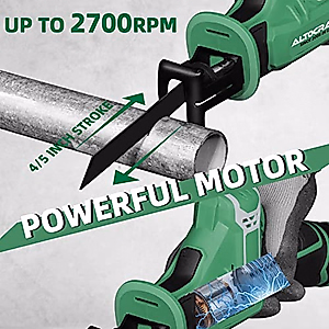 ALTOCRAFT 12V Cordless Reciprocating Saw with 2 Batteries,Portable Small Power Cutter w/Clamping Jaw,Variable Speed,Tool-Free Blade Change,3 Saw Blades for Wood/Metal/PVC Cutting