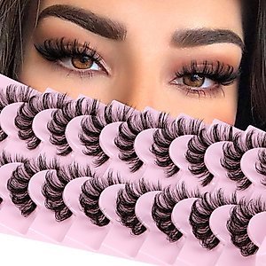ALPHONSE Russian Lashes Clear Band False Eyelashes Natural Look D Curl Curly Fake Lashes Russian Strip Faux Mink Eyelashes 9 Pairs Pack
