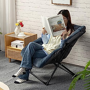 HollyHOME X-Large Saucer Chair, Comfy Oversized Folding Chair, Faux-Fur Reading Chair for Teens, Adults, Foldable Accent Lazy Chair, Metal Frame Lounge Chair for Living Room, Bedroom, Dorm, Navy Blue