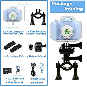 BKMLSR Kids Video Camera Waterproof 1080P HD 12MP Digital Children Action Cameras Toddler Camcorder with 32GB Card for 3-12 Years Old Girls Boys Christmas Birthday Gifts - Blue