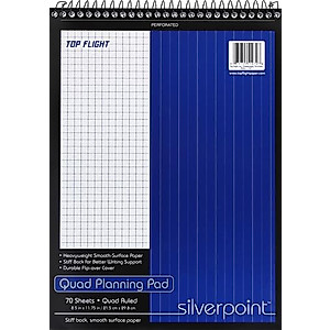 Silverpoint Top Wire Pad, Heavy Back, Quadrille Rule, 8.5 x 11.75 Inches, 70 Sheets, Protective Cover, Blue/Black (51070)