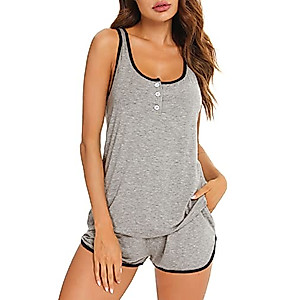 Vlazom Women's Pajama Short Set Soft Sweetness Cami Pj's Sets Tank Top Shorts Sleepwear Set with Pockets