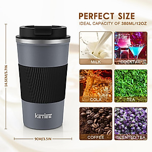KETIEE Travel Coffee Mug Spill Proof 12oz, Insulated Coffee Mug to Go, Thermo Hot Coffee Tumbler, Reusable Coffee Cups with Seal Lid, Vacuum Stainless Steel Coffee Travel Mugs for Hot/Ice Coffee Tea