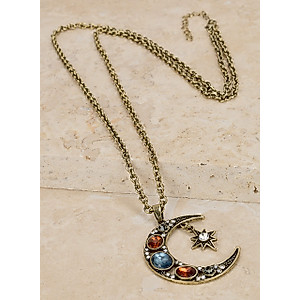 SPUNKYsoul Boho Antique Gold Tribal Crescent Moon Faceted Crystal Long Necklace for Women