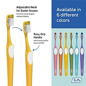 TEPE Nova Medium Firm Toothbrush for Adults with Tapered Head, Angled Neck, and Thumb Grip, Pack of 1