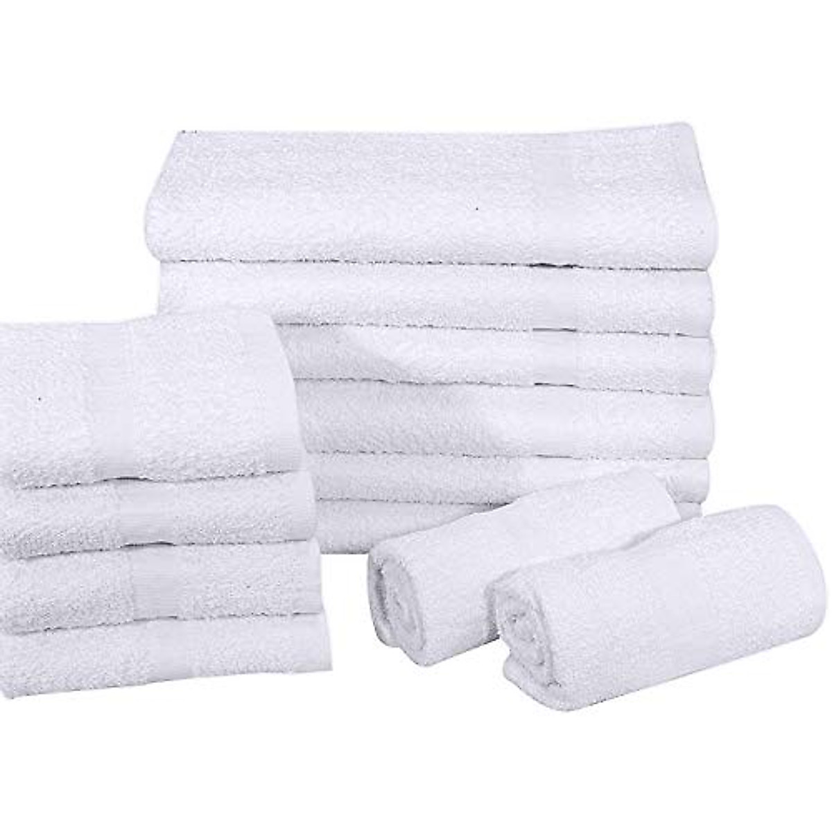GOLD TEXTILES 24 New White (15x25 Inches) Hotel Hand Towels Cotton Blend Thin Light Weight Quick Drying
