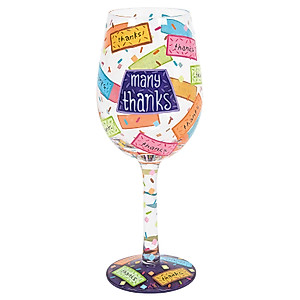 Enesco Designs by Lolita Many Thanks Hand-Painted Artisan Wine Glass, 15 Ounce, Multicolor