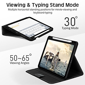 KingBlanc Case for iPad Pro 11 inch 4th/3rd/2nd/1st Generation (2022/2021/2020/2018) with Pencil Holder, PU Leather Protective Stand Folio, Auto Sleep/Wake, Multi-Angles for Viewing/Typing, Black
