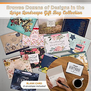 Christian Art Gifts Landscape Gift Bag with Card and Tissue Paper Set - Happy Birthday and Many More, Black and Navy Blue Plaid, Large