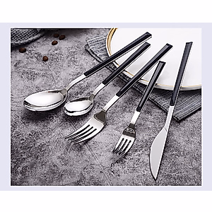 Wooden Silverware Flatware Set for 16,Modern 80 Pieces Stainless Steel Square Flatware Set, Mirror Polished Tableware Cutlery Set for Kitchen Wedding Restaurant Utensils Set with Faux Wooden Handle