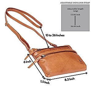 Wise Owl Accessories Small Triple Zip Real Leather Women's Crossbody- Premium Vintage Crossover Shoulder Sling Bag (Mustard Multi-Wax)