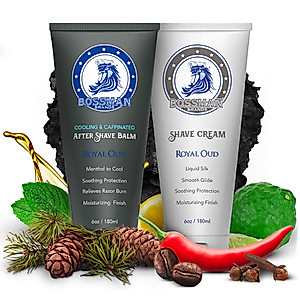 Bossman Silk Lotion Shaving Cream and Cooling After Shave Combo - Royal Oud - Travel Shave Cream and After Shave Balm for Men