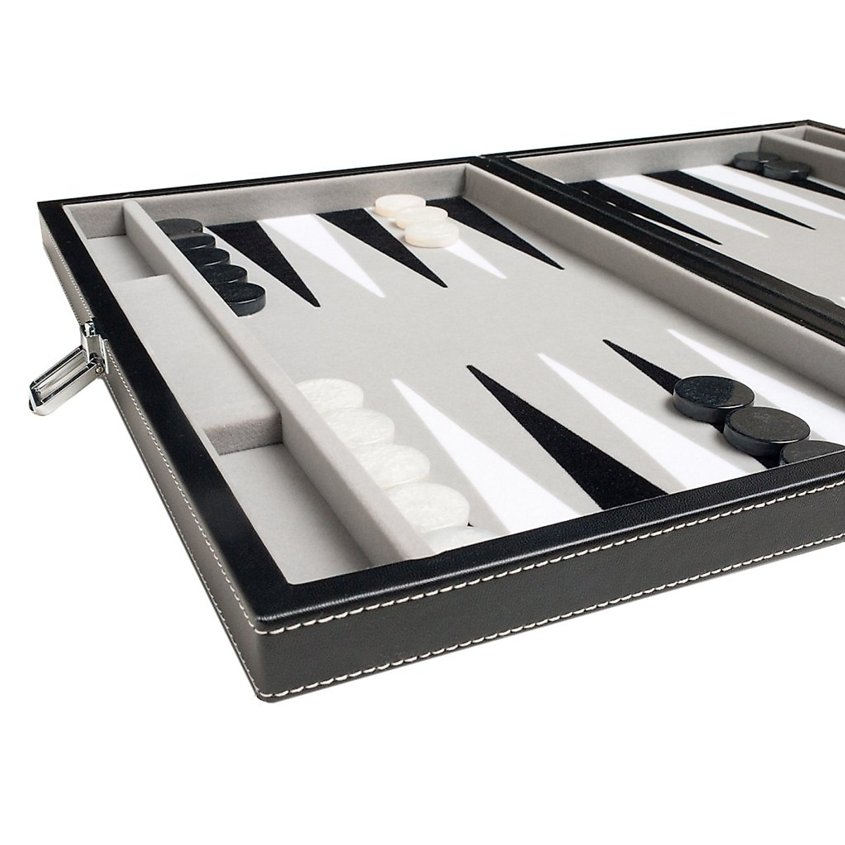 Leatherette Travel Backgammon Set - Inlaid Velvet Field, 15-inch, Black