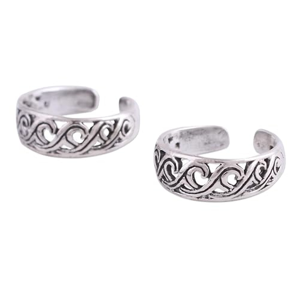 NOVICA Artisan Handcrafted Sterling Silver Toe Rings Pair of from India No Stone Wrap [width (each 2) 5 mm W] ' Fascinating Swirls' Pair
