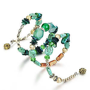 Kicomvi Boho Multilayer Irregular Agate Beads Charm Bracelets Handmade Multi-color Cryston Stone Turquoise Wrap Bracelets for Women Yoga Jewelry (green)