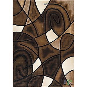 HR-Chocolate Brown/Beige/Mocha/Black/Abstract Area Rug Modern Contemporary Circles | Bedroom Rug with Wave Design Pattern (5' x 7')