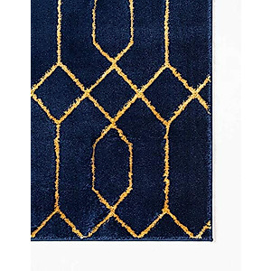 Unique Loom Glam Collection Geometric, Trellis, Metallics, Modern, Chic Area Rug, 9 ft 0 in x 12 ft 0 in, Navy Blue/Gold