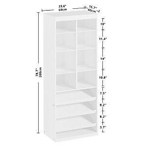 IRONCK Closet Shoe Organizer Cabinet with Shelves and Cubbies, Narrow Footwear Shoe Rack Storage Organizer for Closet for Bedroom, Entryway, Mudroom, White