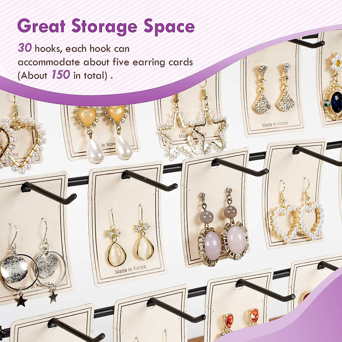 Poyilooo Earring Display Stands for Selling, Real Wood Jewelry Display for Selling Vendors with Adversitsing Board, Large Capacity Earring Cards for Selling Rack Holder for Earring Cards