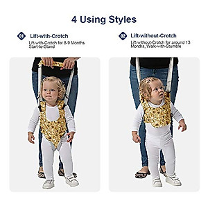 Baby Walker, Baby Walking Harness Sit to Stand Learning Helper Hand-held Assistant with Crotch Adjustable Safety Lifting & Pulling Dual-use Owl Print for Toddlers Infant Kids Activity (Blue)