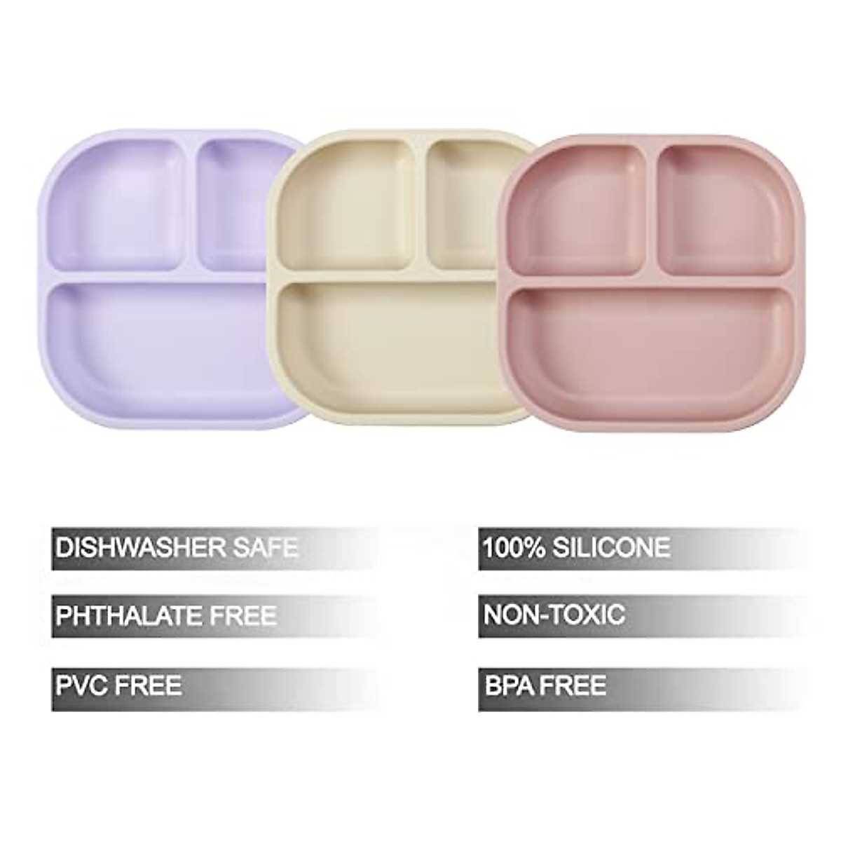PandaEar Silicone Suction Plates for Baby Toddler, 3 Pack Baby Food Plate Toddler Plates Divided