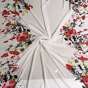 58 Inches White Flower Positional Print Chiffon Fabric Wedding Decoration Fashion Fabric Material Digital Print 75D Chiffon Evening Dress Sewing Material