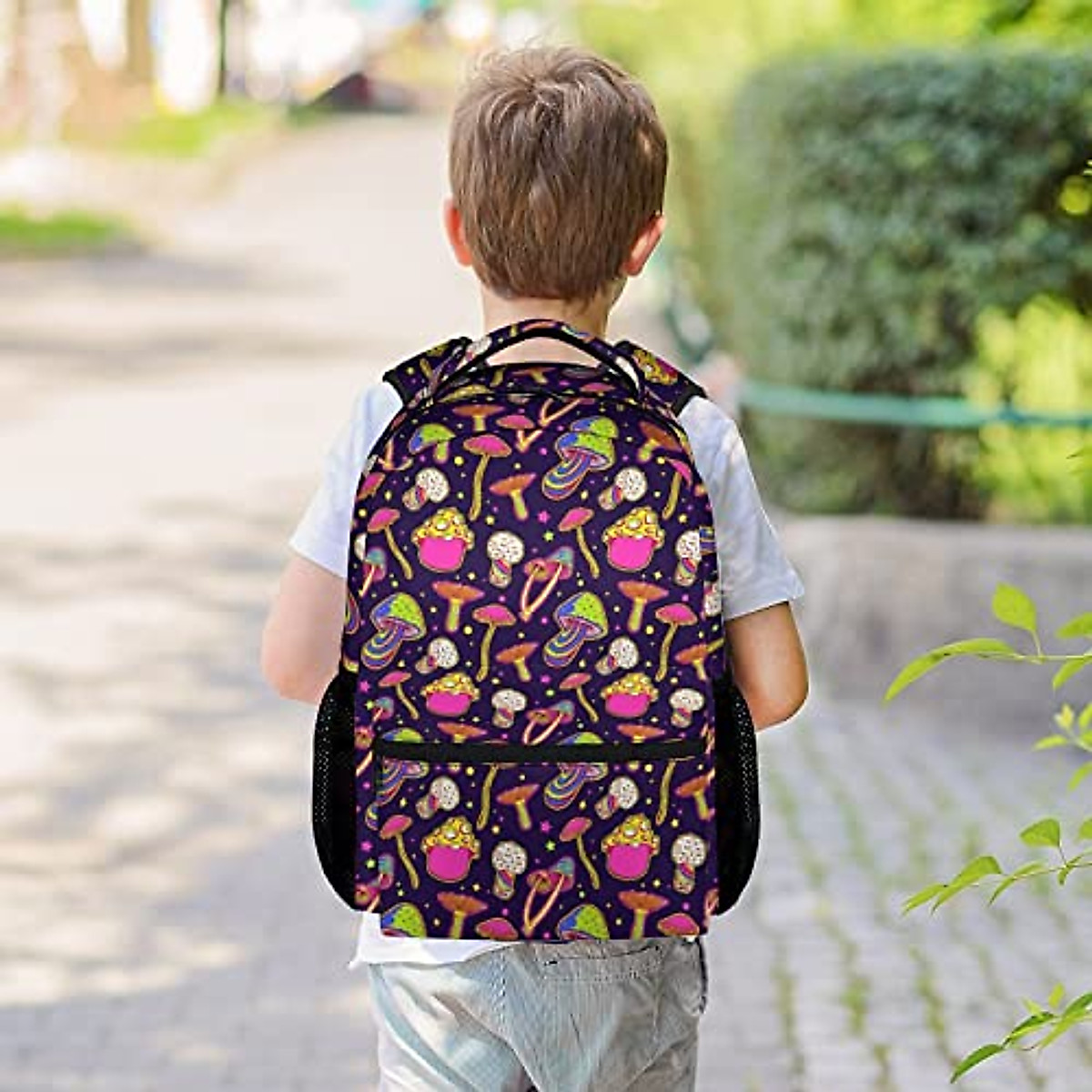 Homexzdiy Mushroom Backpack for Girls Boys, 16" Purple Backpacks for School, Cute Lightweight Bookbag for Kids Students