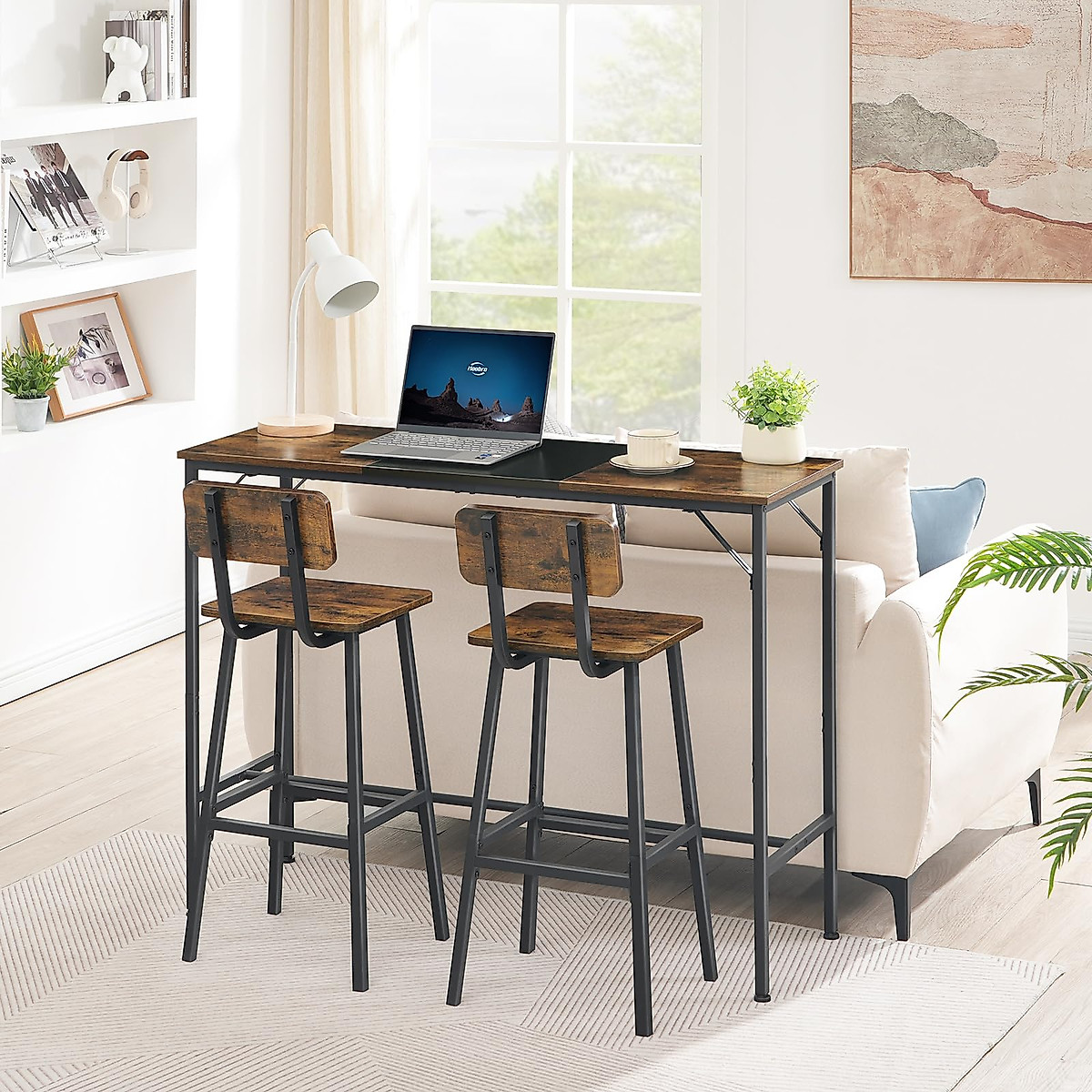 HOOBRO Bar Stools, Barstools Set of 2, Bar Chair with Backrest and Footrests, 27.8" Tall Counter Bar Stools with Industrial Style, for Kitchen, Dining Room, Bar, Cafe, Rustic Brown and Black BF83BY01