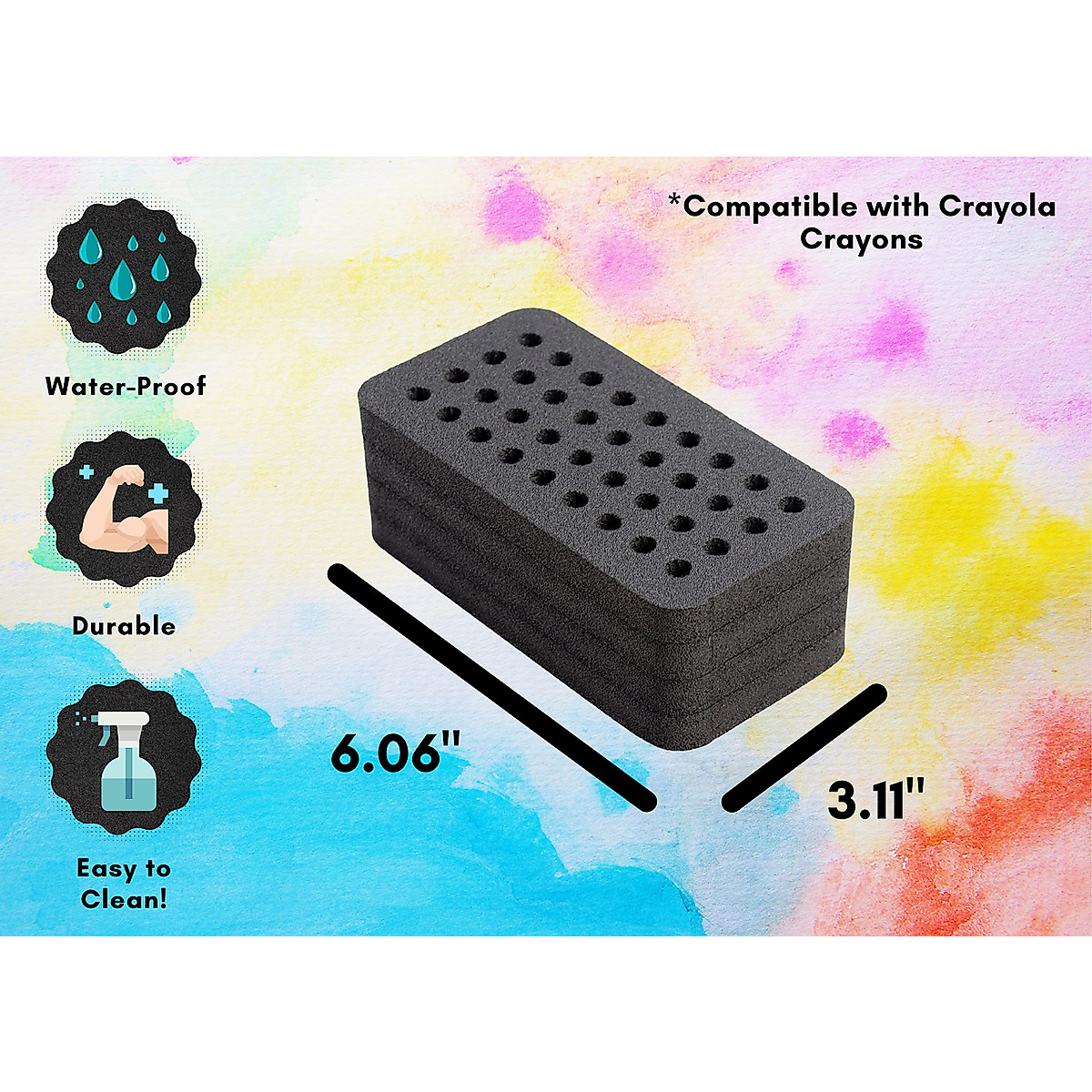 Polar Whale 4 Crayon Desk Stand Organizers Compatible with Crayola and Others Design Storage Tray Supply Non-Scratch Non-Rattle Washable Durable Black Foam Each Holds 36