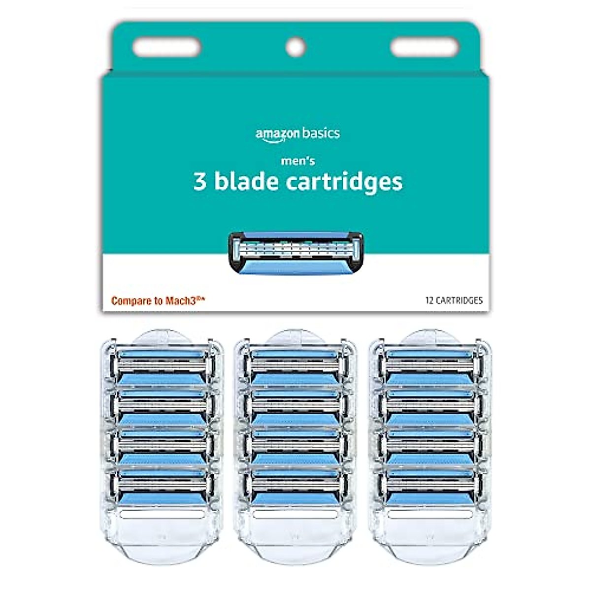 Amazon Basics 3-Blade Razor Refills for Men with Dual Lubrication, 12 Cartridges (Fits Amazon Basics Razor Handles only) (Previously Solimo)