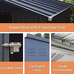 MUPATER 4 x 6 FT Outdoor Storage Shed, Galvanized Metal Garden Tool Shed, Patio Furniture Storage House with Slooping Roof, Lockable Door and Vents for Backyard and Patio, Grey