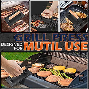 Joyfair Basting Cover with Grill Press, 13 Inch Rectangular Cheese Melting Dome and Cast Iron Burger Press for Outdoor & Indoor, Griddle Accessories for Flat Top/Teppanyaki, Dishwasher Safe