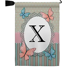 Breeze Decor X Initial Garden Flag Set Mailbox Hanger Monogram Friends Bugs & Frogs Butterfly Ladybugs Dragonfly Bee Springtime Insect Natural Wildlife House Yard Gift Double-Sided, Made in USA
